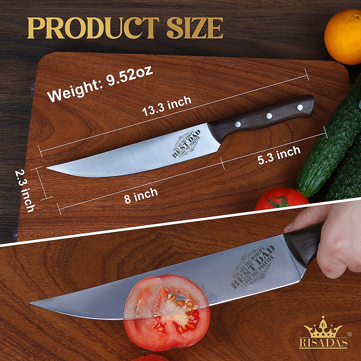 Fathers Day Dad Gifts from Daughter - Fathers Day Birthday Gifts from Wife, Son, Gifts for Dad - Christmas Dad Gifts for Father, Husband, Step Dad, Bonus Dad - Best Dad Ever Gifts, 8 inch Chef Knife