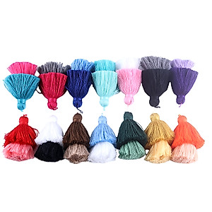 KONMAY 20pcs 3.2'' Mixed Boho Tiered Tassels, 2 Layers Pom Pom LayeredTassels with Loop for Jewelry Making,Bag Decoration, Keychains, Pillows and Crafts