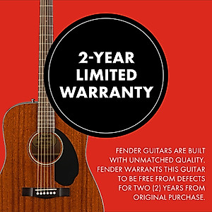 Fender Acoustic Guitar, CD-60S, with 2-Year Warranty, Dreadnought Classic Design with Rounded Walnut Fingerboard, Glossed Finish, All-Mahogany Construction