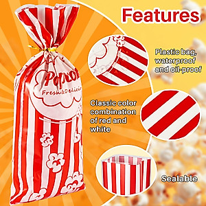 MAQIHAN 100 Popcorn Bags Individual Servings - Plastic Popcorn Individual Food Bags with Twist Tie Pop Corn Party Popcorn Sleeves Bulk Bar Snack Containers Nostalgia Gift Packs Movie Night Supplies