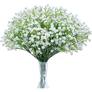 N&T NIETING Babys Breath Artificial Flowers,10Pcs Fake White Baby Breath Flowers Artificial Bulk, Real Touch Faux Babies Breath Gypsophila for Wedding Floral Bouquets Party Decor