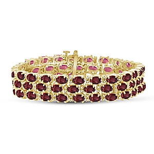 Garnet Bracelet for Women – Genuine, Triple-Row Red Garnet Jewelry – 14k Gold over Silver Bracelets – Birthstone Bracelet Gold over Silver Jewelry Gifts for Women by JEWELEXCESS