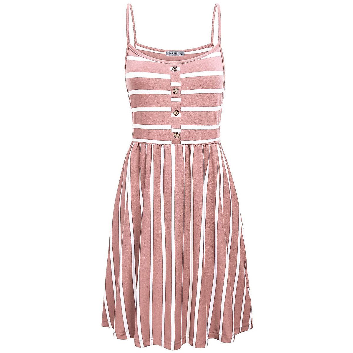 MOQIVGI Country Dresses for Women,Stripe Patchwork Comfy Simple Basic Pleated Crew Neck Strappy Dress Ladies Short Flowy Button Down Sundresses Pink White Large