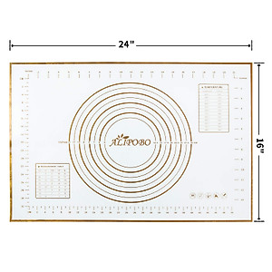 ALIPOBO Extra Thick Silicone Baking Mat with Measurements, Non Stick Pie Crust Mat, Rolling Cookie Dough Mat, Non Stick Silicone Pastry Mats for Kneading Dough, Counter Mat (L-24'' X 16", Gold)
