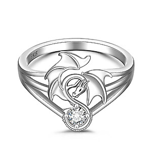Dragon Ring for Women Sterling Silver 925 Cool Dragon Crystal Rings Jewelry Viking Gothic Halloween Christmas Gifts Size 7