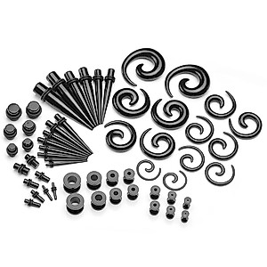 PiercingJ 56pcs 12G-00G Acrylic Tapers + Screw Tunnels + Plug with O Ring + Spiral Tapers Gauge Kit