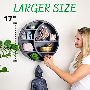 Moon Shelf for Crystals - Large 17" Black Moon Wall Decor for Bedroom, Nursery Shelf, Moon Decor – Witchy Decor - Wood Hanging Shelf Boho Crystal Display Shelf & Essential Oils Gifts for Women