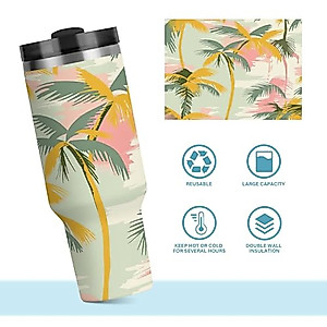 FRCSDIY Coconut Tree Insulated Tumbler with Handle and Straw Lid,30oz Leakproof Stainless Steel Cup BPA-Free Water Bottle