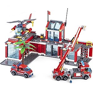 General Jim's Fire Station Multi Emergency Vehicle 774 Piece Modular Building Block Bricks Amazing Colorful 2 Level Fire Station Building Block Bricks Toy with Helipad - for Teens and Adults