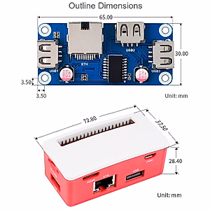 Ethernet/USB HUB HAT Board with ABS Case for Raspberry Pi Zero 2 W/Zero 2WH/Pi Zero/Zero W/Zero WH,with 3X USB Ports, Compatible with USB 2.0/1.1 and 1x RJ45 Ethernet Port 10/100M Auto-Negotiation