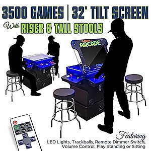 Creative Arcades Full Size Commercial Grade Cocktail Arcade Machine w/Riser | 2 Player | 3500 Games | 32" LCD Lifting Screen | LED | 4 Sanwa Joysticks | Trackball | 2 Stools | 3 Year Warranty