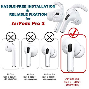 QOQOON 4 Pairs for AirPods Pro 2 Ear Hooks Premium Covers [Added Storage Pouch] Professional Anti-Slip Accessories Compatible with Apple AirPods Pro 2nd Generation (4 Sizes, White)
