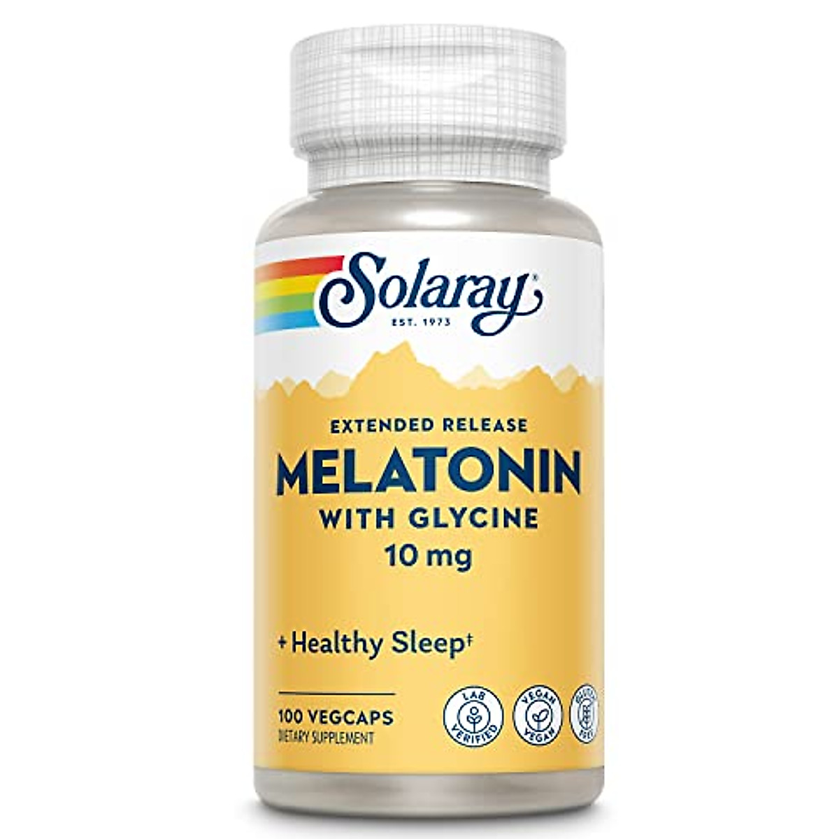 SOLARAY Melatonin 10 mg with Glycine, Extended Release, Healthy Sleep Cycle & Calming Relaxation Support, 100 VegCaps