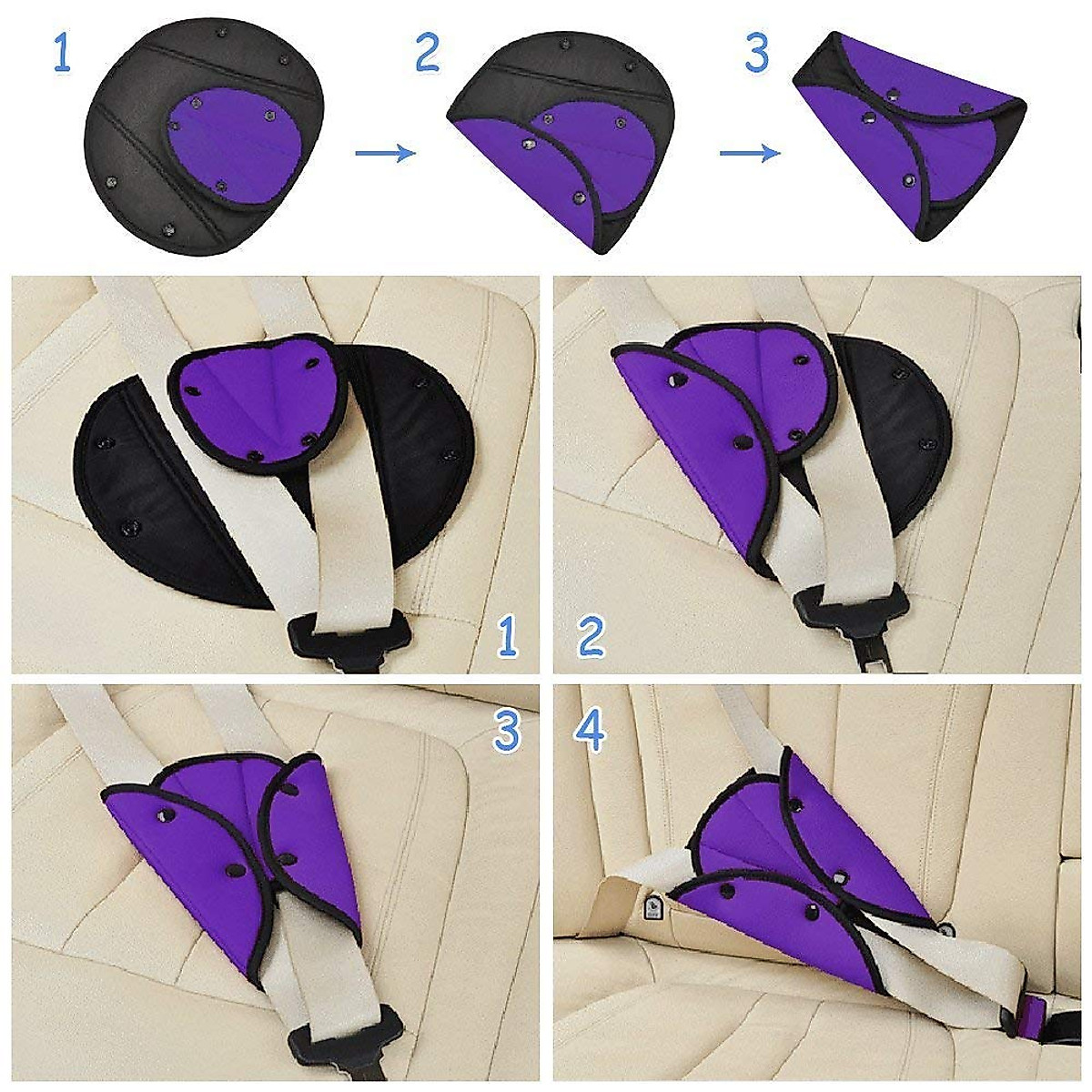 AK KYC 2 Pack Seatbelt Adjuster for Kids Car Child Seatbelt Adjusters Belt Cover Strap Protector Pad for Children Baby Adult Shoulder Neck Safety Triangle Positioner Purple + Blue