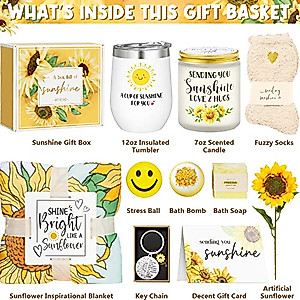 Sunflower Gifts for Women Get Well Soon Gifts Basket, Sending Sunshine Gifts Birthday Gifts Care Package Thinking of you Self Care Gifts for Best Friend Sister Her Mom w/ Inspirational Tumbler Blanket