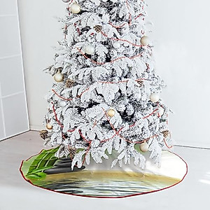 Zen Basalt Rocks Christmas Tree Skirt 48"x48", Large Xmas Tree Skirt Fabric, Washable Tree Skirt Waterproof, Classic Santa Tree Skirt Decorations for Real Tree, Home, Outdoor, Holiday Party