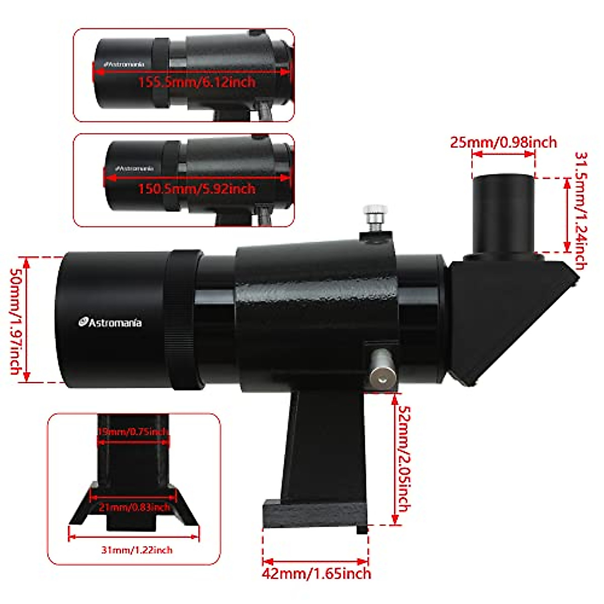 Astromania 9x50 Angled Finder Scope, Black - You Will no Longer Need to Strain Your Neck at Difficult Angles and are Also able to Search for Objects which are not so Easy to find