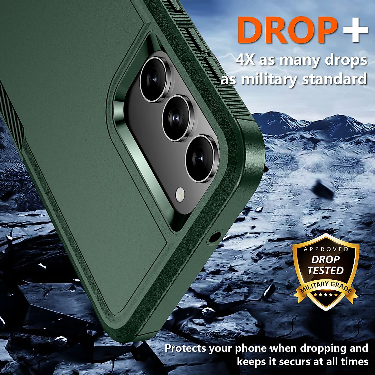 SPIDERCASE Designed for Samsung Galaxy S23 Case, [10 FT Military Grade Drop Protection], 2 Pack [Tempered Glass Screen Protector+Camera Lens Protector] Heavy Duty Shockproof Case, Deep Green