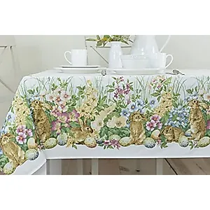 Benson Mills Blooming Bunnies Fabric Easter Tablecloth, Spillproof Indoor/Outdoor Spring and Easter Table Cloth (Blooming Bunnies, 60" X 120" Rectangular)