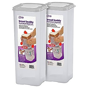 Buddeez Bread Buddy Bread Box – Bread Container & Bread Storage for Kitchen Counter, Sandwich Bread Holder, Bread Saver & Bread Keeper, Bread Bin & Breadbox Countertop Storage, White Lid, (2 Pack)