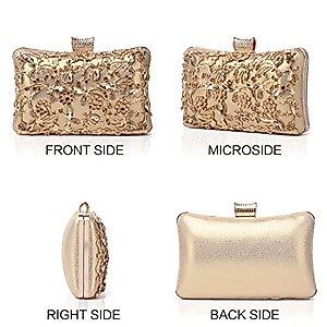 GESU Womens Beaded Crystal Clutch Rhinestone Evening Bag Wedding Bridal Prom Purse,Gold, Large