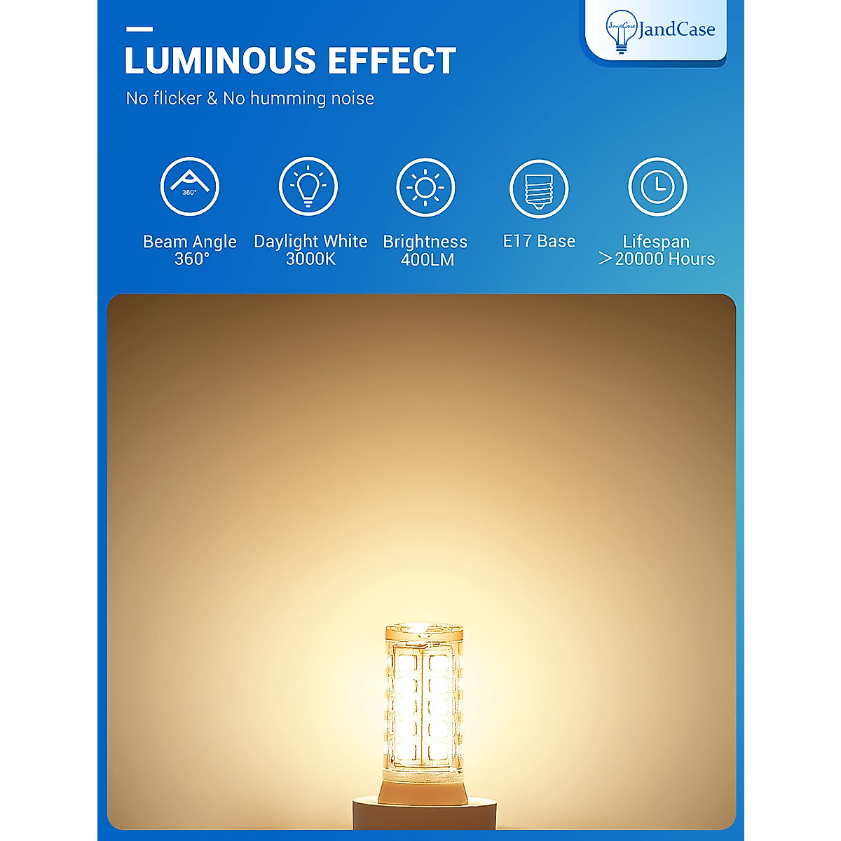 JandCase E17 LED Bulbs, Microwave Oven Light Bulbs 40 Watt Equivalent Non-Dimmable, Warm White 3000K Under Microwave Light Bulb, E17 Appliance Bulbs Replacement for Refrigerator, Stove Hood, 2 Pack