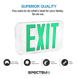 SPECTSUN 6PACK LED Exit Sign with Battery Backup,Green Exit Light-Hardwired Combo Exit Sign,120V/277V Wired Exit Sign with Arrow,Wall Mount/Ceiling Exit Sign White,Emergency Fire Exit Light Corded