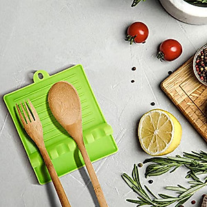 Look2Like Kitchen Spoon Rest - Cooking Utensil Rest for Countertop - Multifunction Heat Resistant Spatula Utensils Ladle Spoons Pot Lid Holder with Drip Pad - Stove Rack Resting Gadgets – Green