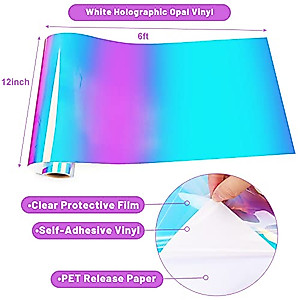 Holographic Vinyl White,Opal Permanent Vinyl for Cricut - 12 Inch x 6 Feet White Adhesive Vinyl Roll for All Vinyl Cutter Craft Vinyl Christmas Vinyl