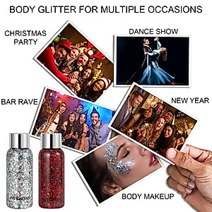 Body Glitter Gel, Long Lasting Holographic Face Glitter Gel for Hair, Body, Nail, Waterproof 9 Color Liquid Glitter Body Makeup fo Women (#8 Red, 1PC)