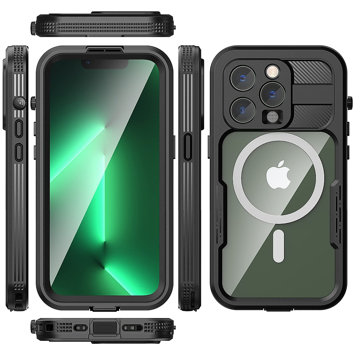 comosso for iPhone 14 Pro Case Waterproof, Built-in Screen Protector Full-Body Rugged Sealed Cover Shockproof Dustproof Waterproof Case for iPhone 14 Pro 6.1 inch (Black+Clear)