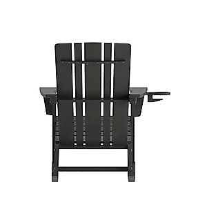 Flash Furniture Halifax Adirondack Rocking Chair with Cup Holder, Weather Resistant Poly Resin Adirondack Rocking Chair, Black