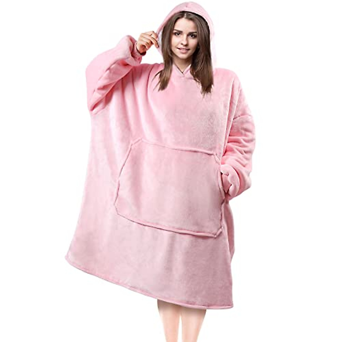Wearable Blankets Hoodies for Adults Women Men, Oversized Hooded Sweatshirt, Soft Cozy Fleece Long Hoodie with Giant Pocket Pink