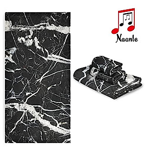 Naanle Black and White Marble Towel 3 Piece Set Bath Towels Set for Bathroom Highly Absorbent Cotton, 1 Large Bath Towel+ 1 Hand Towel+ 1 Washcloth, Pack of 3 Softness Towels for Decoration