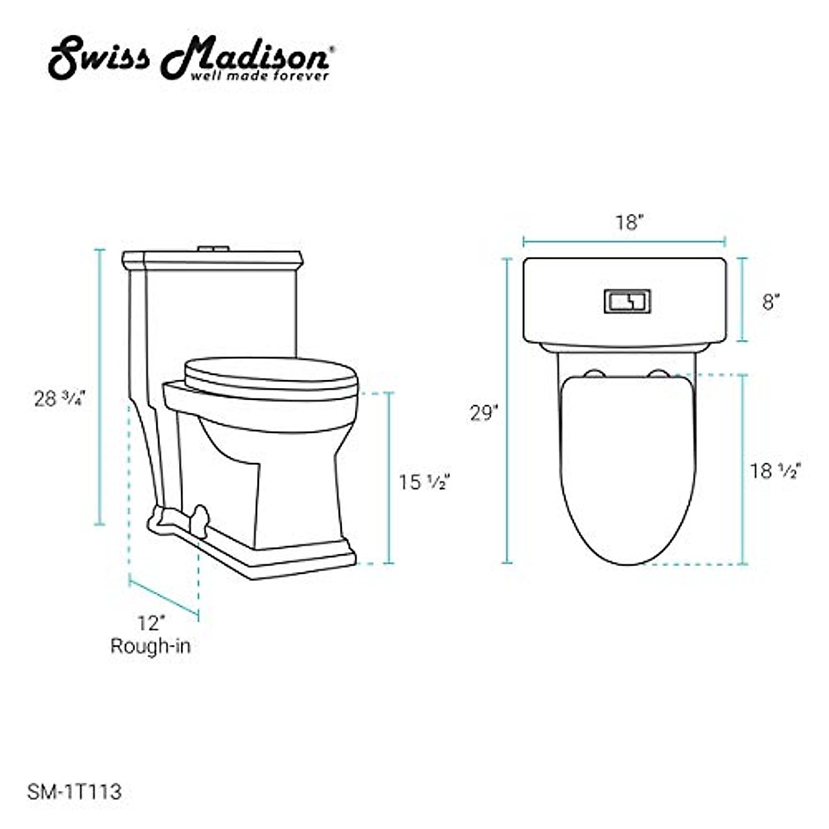 Swiss Madison Well Made Forever SM-1T113 Voltaire One Piece Elongated Toilet Dual Flush 0.8/1.28 GPF, White