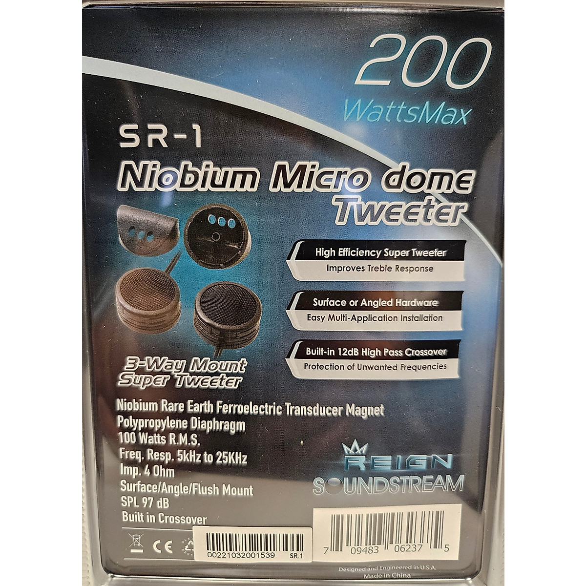 SOUNDSTREAM Reign Series SR-1 Niobium Micro Dome 1" Tweeter, 3 Way Mount Super 1 Inch Tweeters, 200 Watts Max