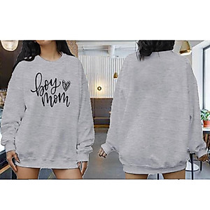 Boy Mom Sweatshirt Women Lightweight Fall Long Sleeve Pullover Sweatshirts Cute Heart Graphic Crewneck Tops T-Shirt (Grey, M)