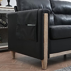 Haplized Comfortable PU Leather Sofa Couch,Soft Cushions with Solid Wood Legs, Durable and Long-Lasting,Couchs Sofa for Living Room,Apartment (Black, 3 Seater Sofa)