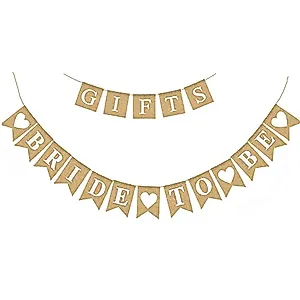 2pcs Bride to Be Banner, Gifts Banner, Rustic Burlap Garland for Bridal Shower, Bachelorette Party, Wedding Party Decorations