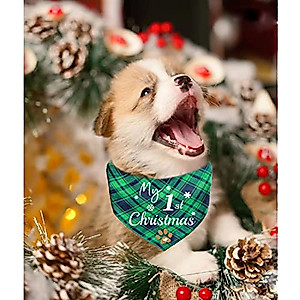 Waghaw My First Christmas Bandana, Dog Christmas Bandana 2 Pack Plaid Pets Bandana for Small Medium Large and Extra Large Dogs（3005-S）