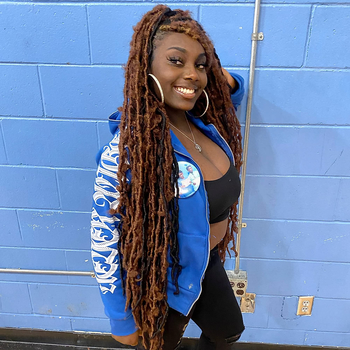 PLAYPUNK Women Zip Up Hoodie Y2k Letter Graphic Print Rhinestone Oversized Hoodies Gothic Jacket Vintage Streetwear (Blue, M)