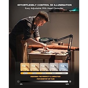 10X Magnifying Glass Light Stand Desktop Lamp Desk Table Close Work Up for Crafting, Model Assembly, Reading, Sewing, Jewelry Making ,Easy Adjustable Head Controller, Wide Compatibility Clamp