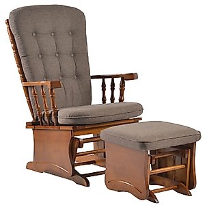 Dvasovio Anti-Pinch Hand Glider Chair for Nursery with Ottoman, Resistant Rubber Wood Glider Rocking Chair Sets for Nursing, Relaxing, Living Room, Bedroom, Antique Brown