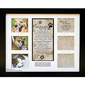 Pet Memorial Collage Frame for Dog or Cat with Sympathy Pawprints Left by You Poem - Made in the USA