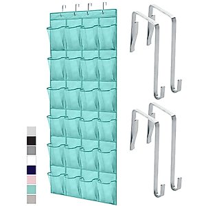 Gorilla Grip Slip Resistant Breathable Space Saving Mesh Large 24 Pocket Shoe Organizer, Up to 40 Pounds, Over the Door, Sturdy Closet Storage Rack Hangs on Closets for Shoes, Sneakers, Turquoise