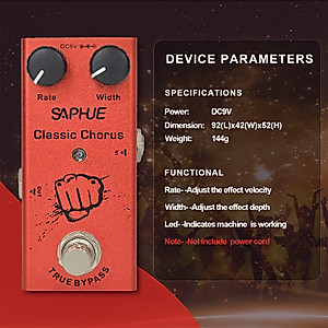 SAPHUE Classic Chorus Guitar Effects Pedal Rate/Width Knob High Low Frequency Effect Pedals with Steel Metal Shell Mini Single Type Dc 9V with True By