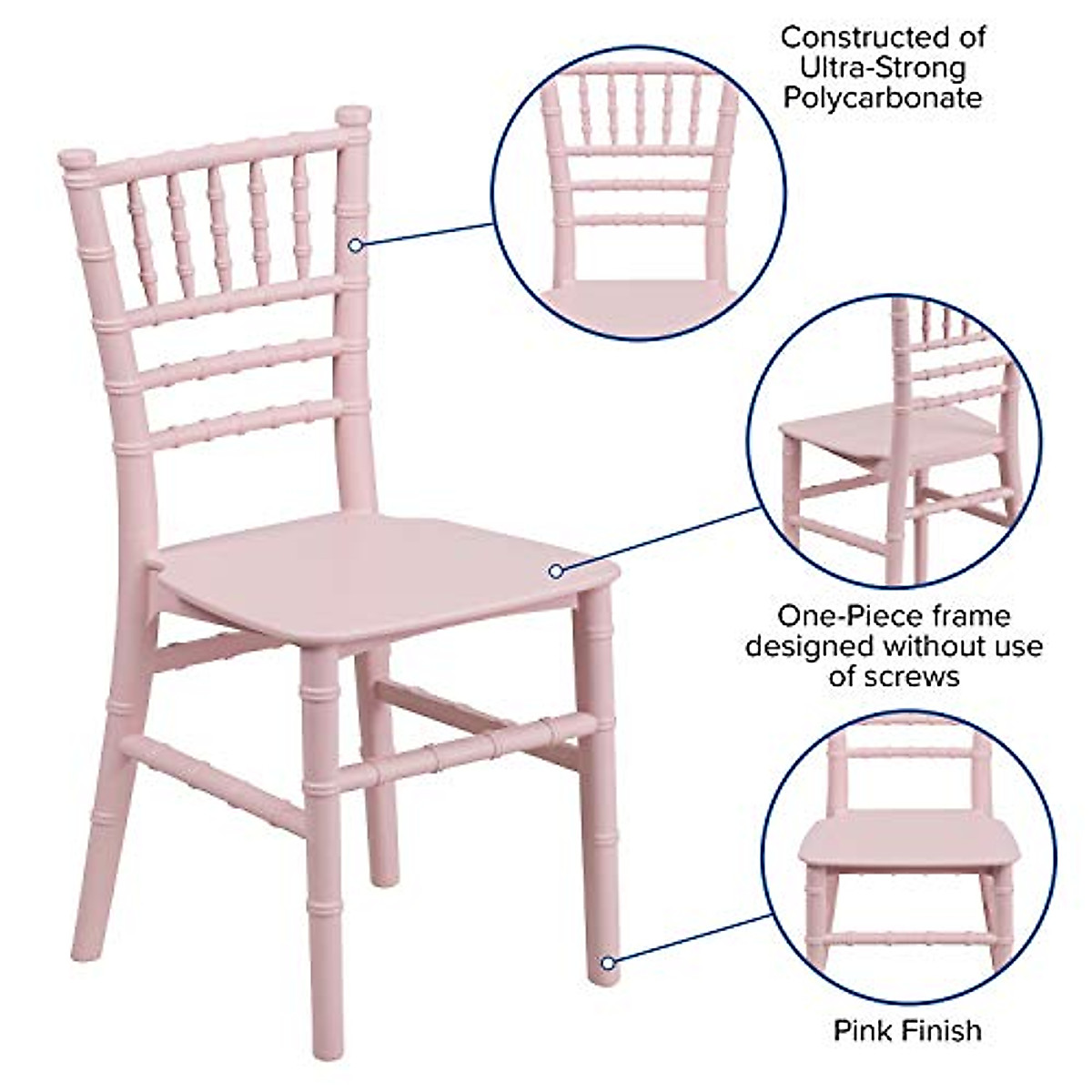 Flash Furniture Child’s Pink Resin Party and Event Chiavari Chair for Commercial & Residential Use