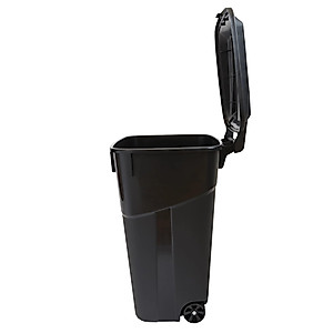 DAMEINV 32 Gallon Wheeled Heavy Duty Plastic Garbage Can, Attached Lid, Black