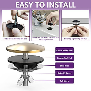 Mxclimate 2" Kitchen Sink Hole Cover,2 Pack Gold Faucet Hole Cover,Stainless Steel Kitchen Sink Basin Hole Tap Plug Stopper Cover for Leakage Prevention