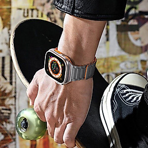 WINGLE Magnetic Band for Apple Watch Ultra 2 Band 49mm 46mm 45mm 44mm 42mm Series 10 9 8 7 Men, Strong Magnetic Bracelet Silicone Sport Strap for iWatch Ultra SE 6 5 4 3 2 1 Women, Grey/Orange